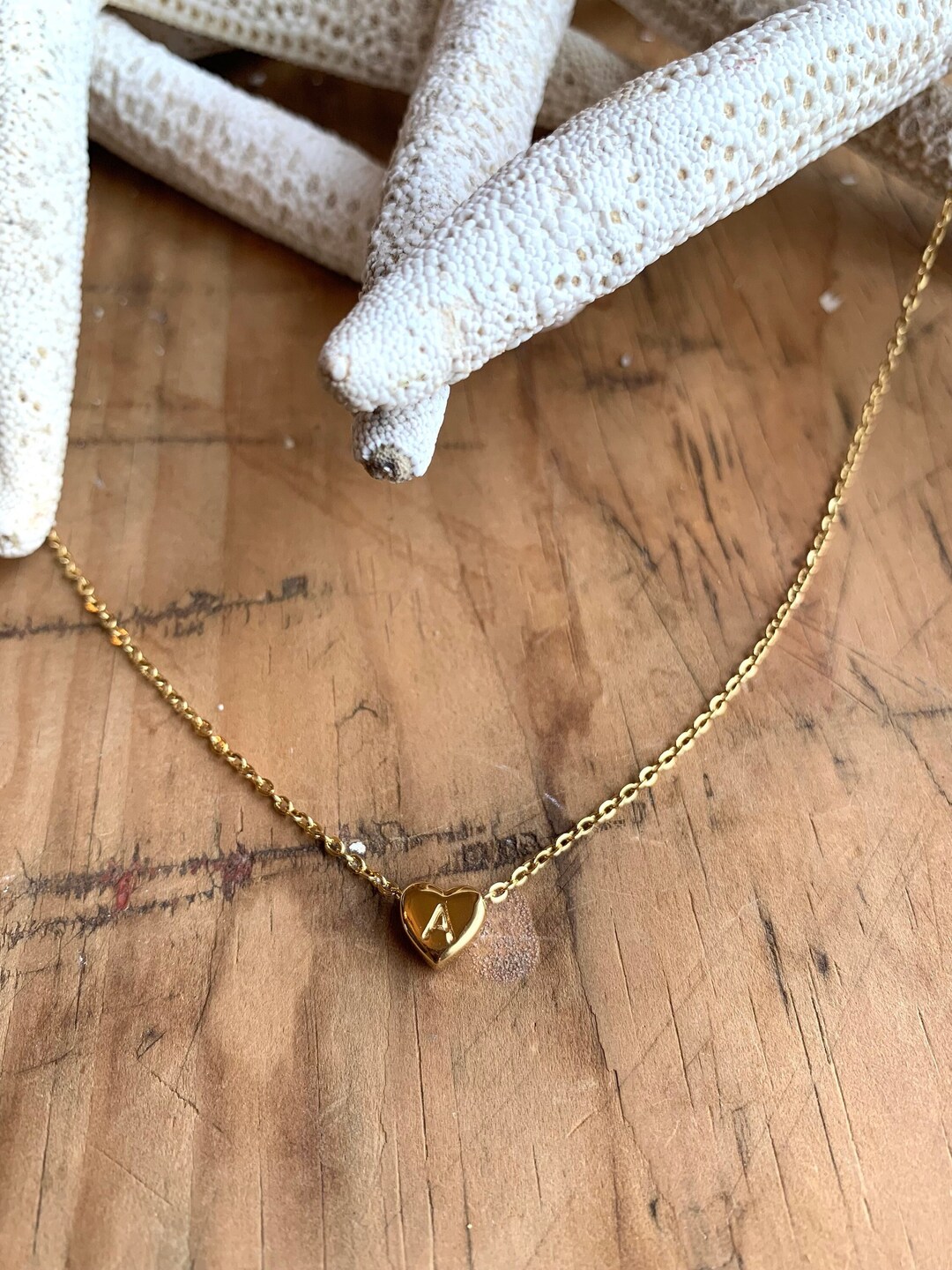 Letter A, Initial A, Tiny Heart Initial Necklace, 18K Gold Necklace ...