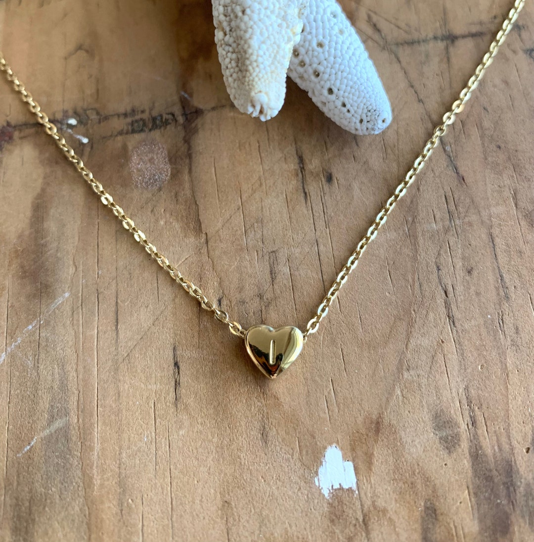 Letter I, Initial I, Tiny Heart Initial Necklace, 18K Gold Necklace ...
