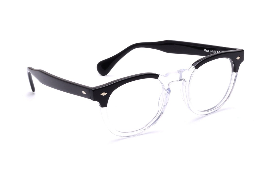 Retro Glasses Mens Black Crystal 60s Style Laminated Square Italy Straight Temples James D Etsy