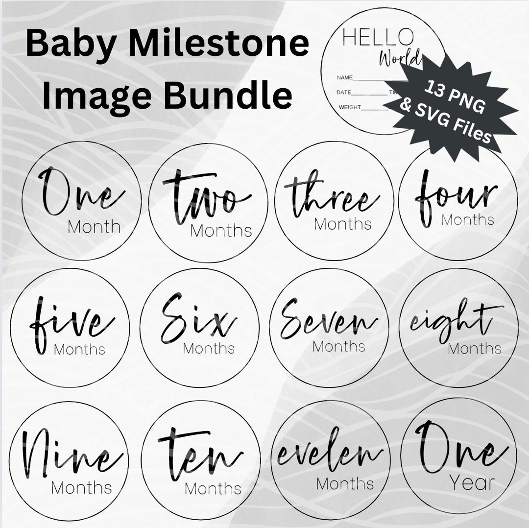 Hello World Baby Monthly Milestone Template. 13 PNG + SVG Files ...