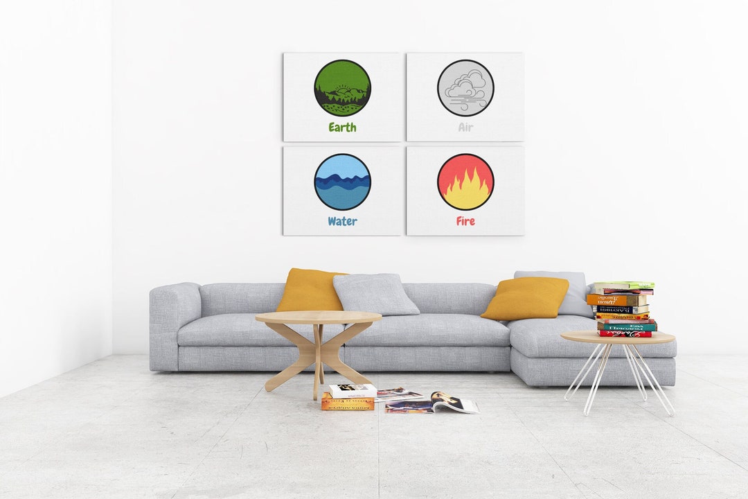 Four Elements Art Print, Earth, Air, Fire, Water, Set of 4 Elements ...