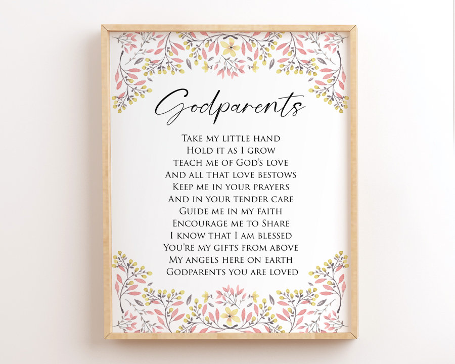 Godparents Poem Printable Gift, Gift for Godparents, Baptism Print for ...