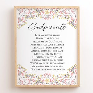 Godparents Poem Printable Gift, Gift for Godparents, Baptism Print for ...