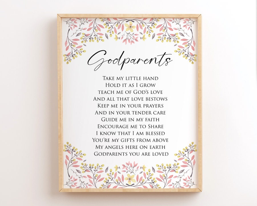 Godparents Poem Printable Gift, Gift for Godparents, Baptism Print for ...