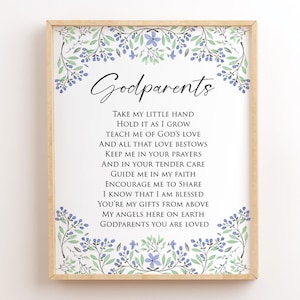 Godparents Poem Printable, Take My Little Hand, Thank You Gift for ...
