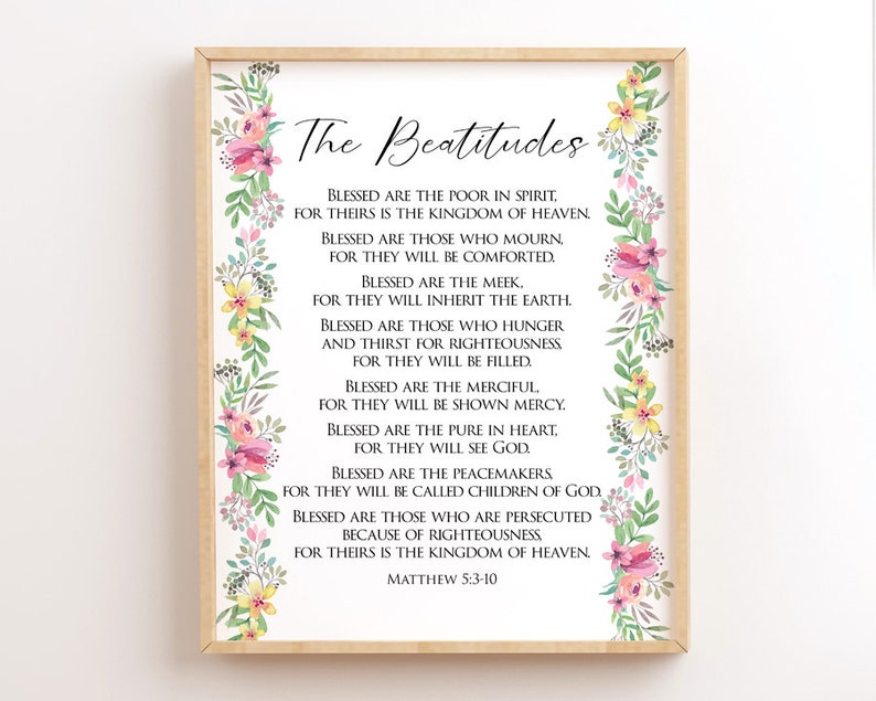 The Beatitudes Wall Art, Matthew 5:3-10, Printable Bible Verses ...