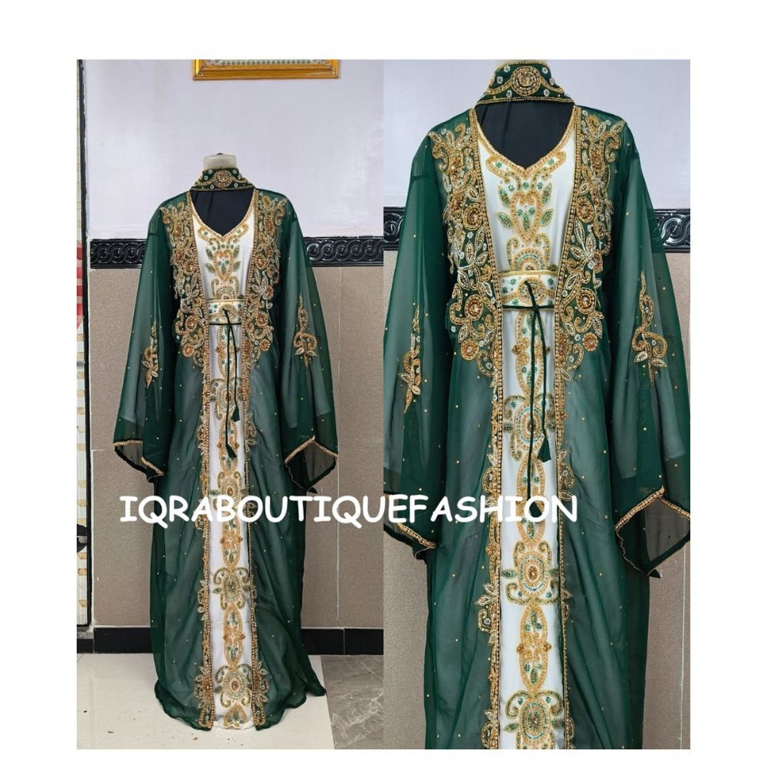Moroccan Dubai Kaftan Arabic Abaya Maxi Hand Beaded Caftan Farasha ...