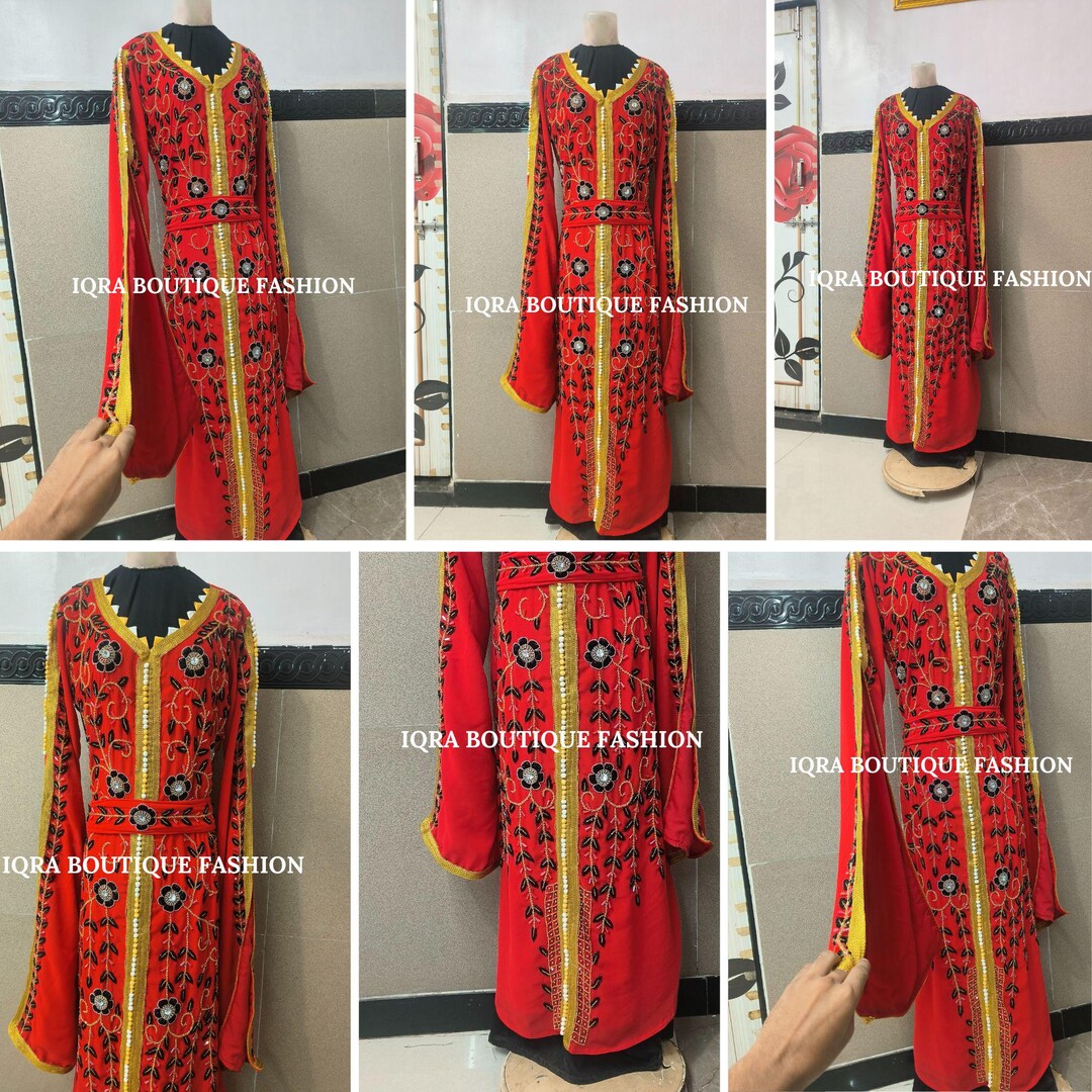 NEW Dubai Moroccan Kaftan Fish Cut Arabic Abaya Maxi Hand Beaded Caftan ...
