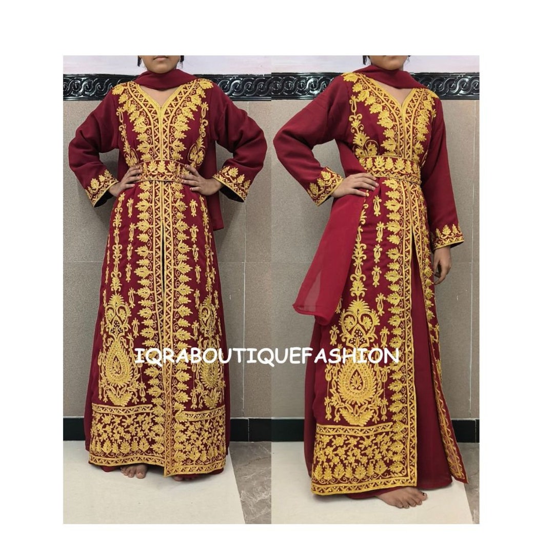 Muslim Girls Dress Kids Abaya Moroccan Caftan Kids Embroidered Khimar ...