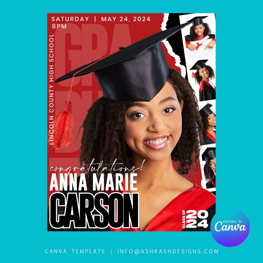 Graduation Flyer, Shirt Design, Invitation, Canva Template, Graduation ...