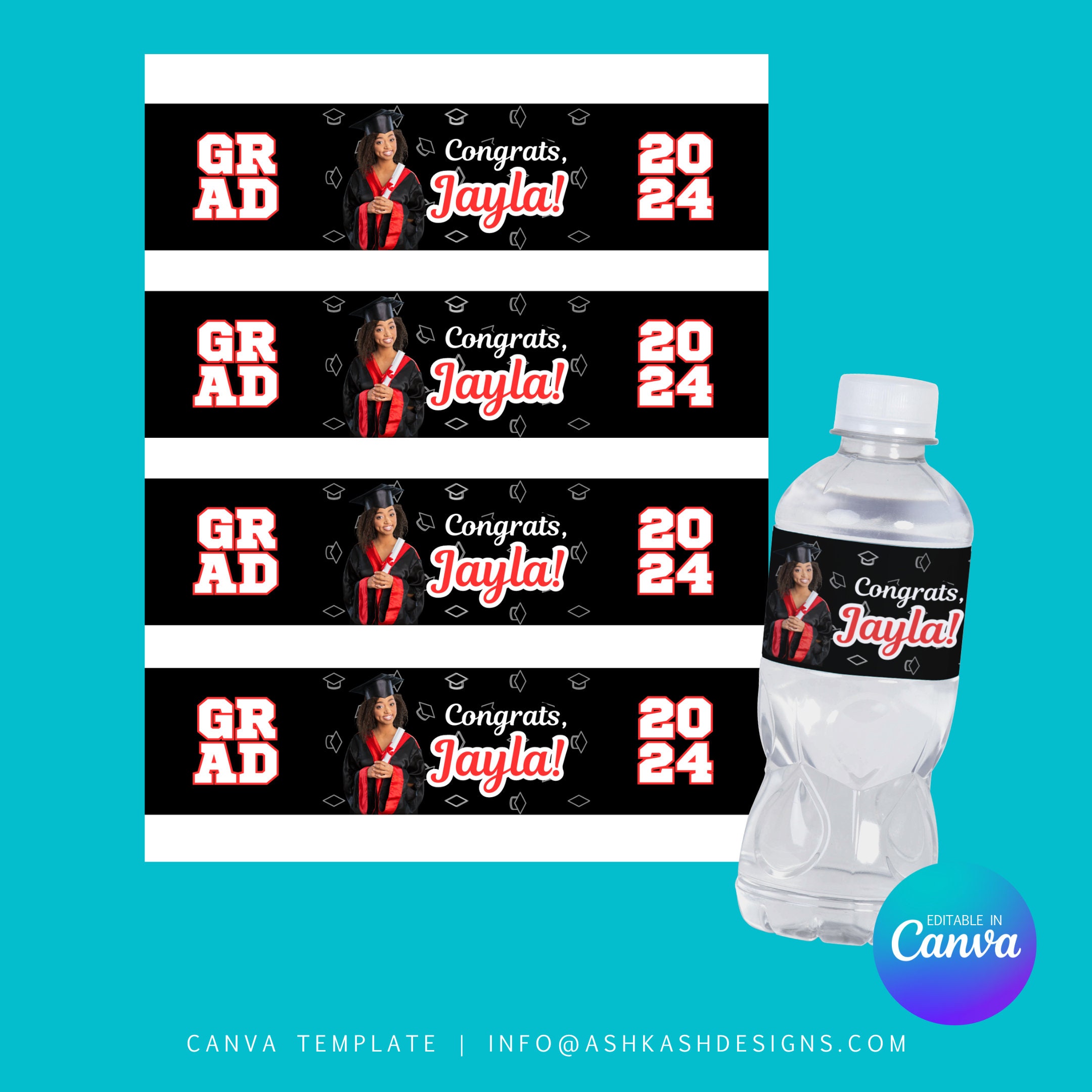 Graduation Water Bottle Label Canva Template, Graduation Party Favor ...