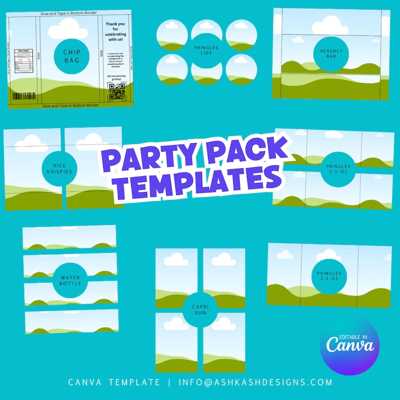 Party Pack Templates: Chip Bag, Hershey Bar, Pringles (canva Editable ...