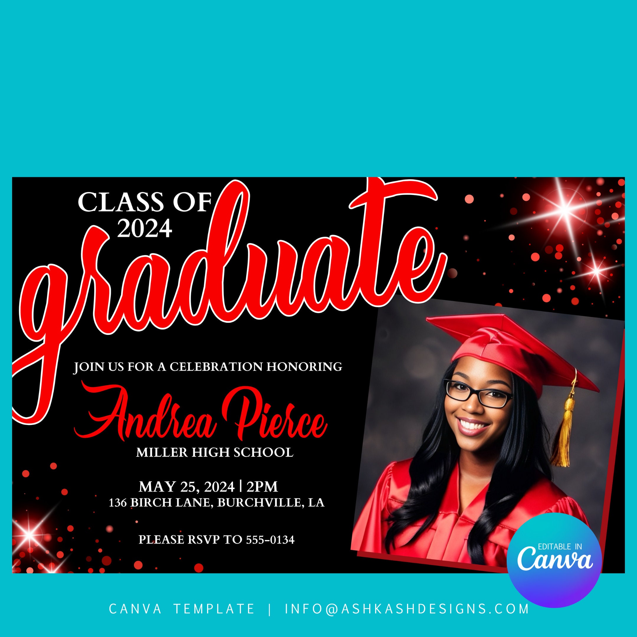 Graduation Invitation Canva Template, Graduation Announcement, Class of ...