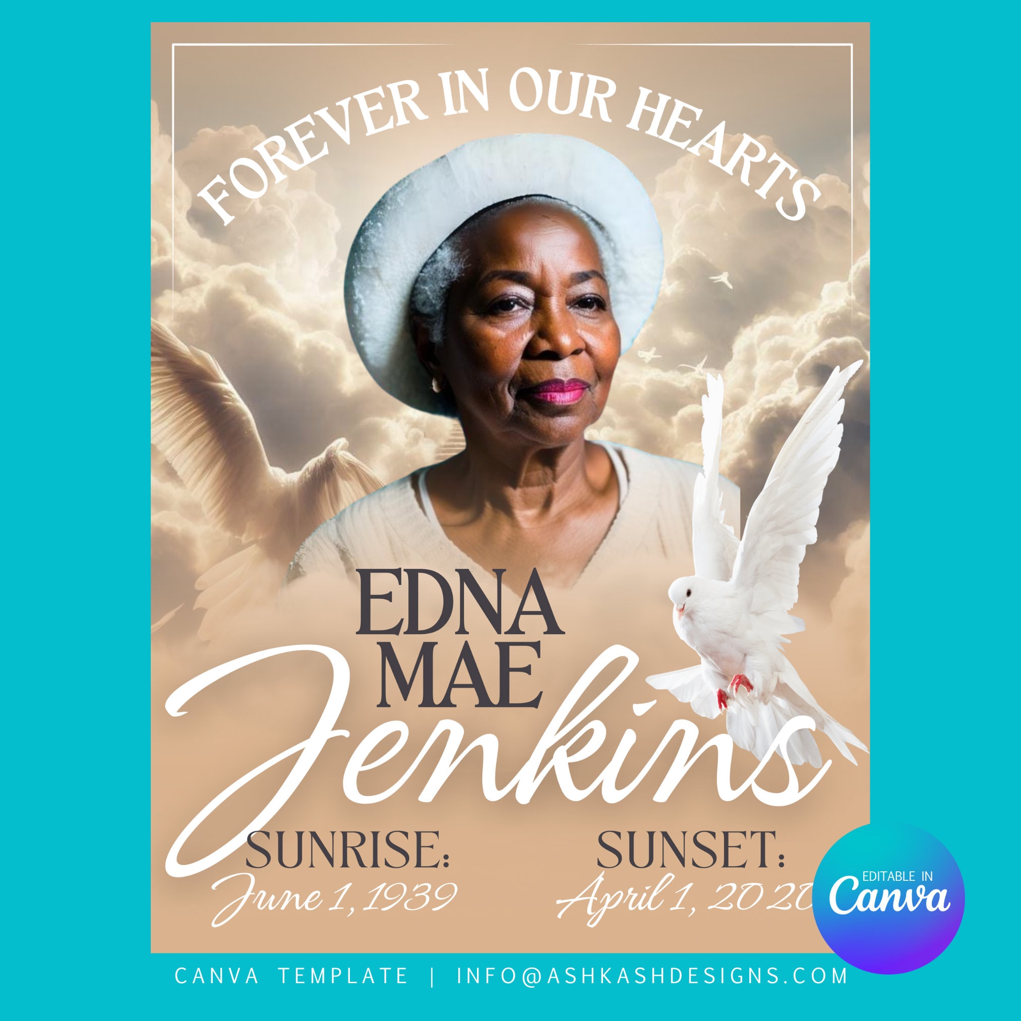 Memorial Flyer Canva Pro Template, Funeral Flyer, in Loving Memory ...