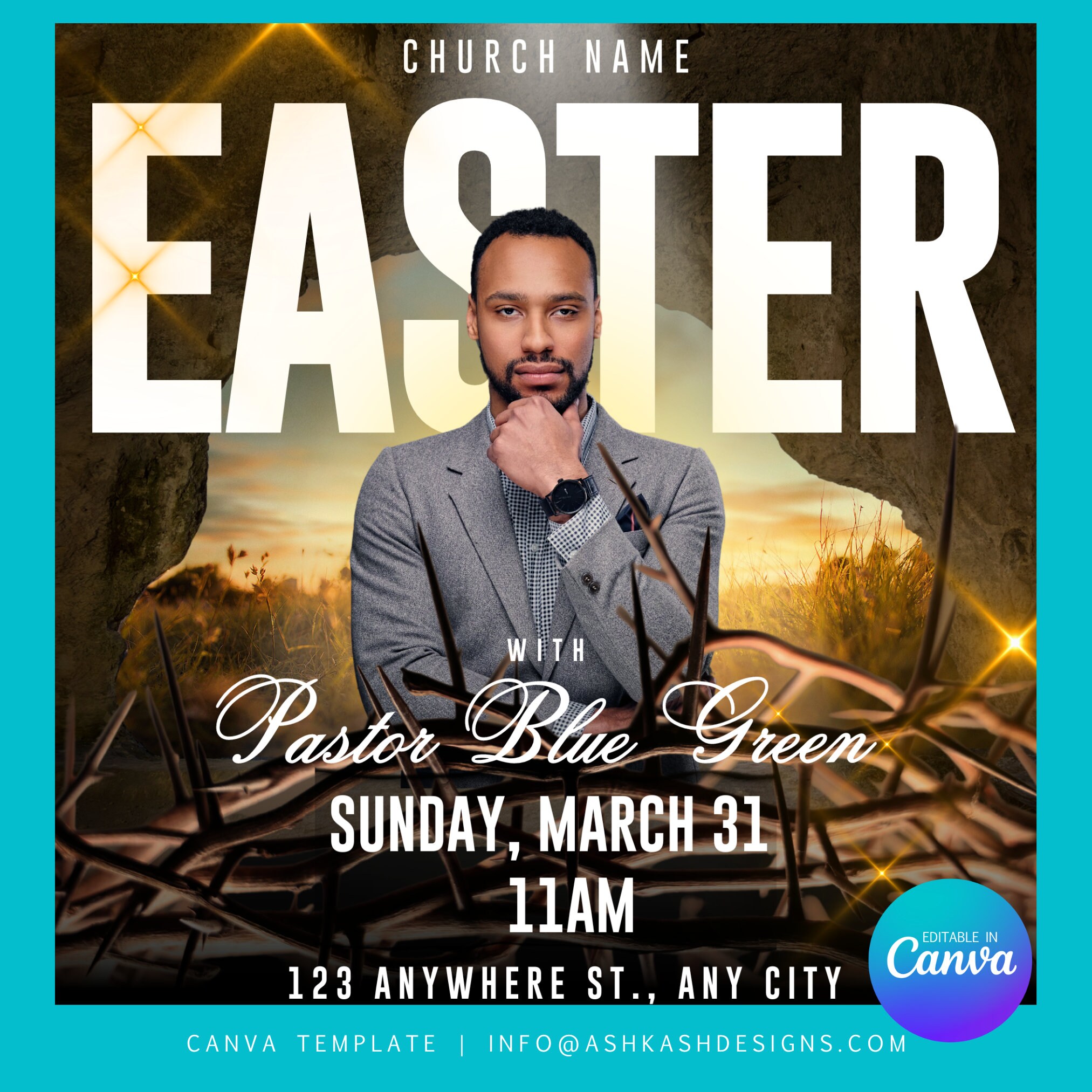Easter Church Service Flyer: Editable Canva Template (digital Item) - Etsy