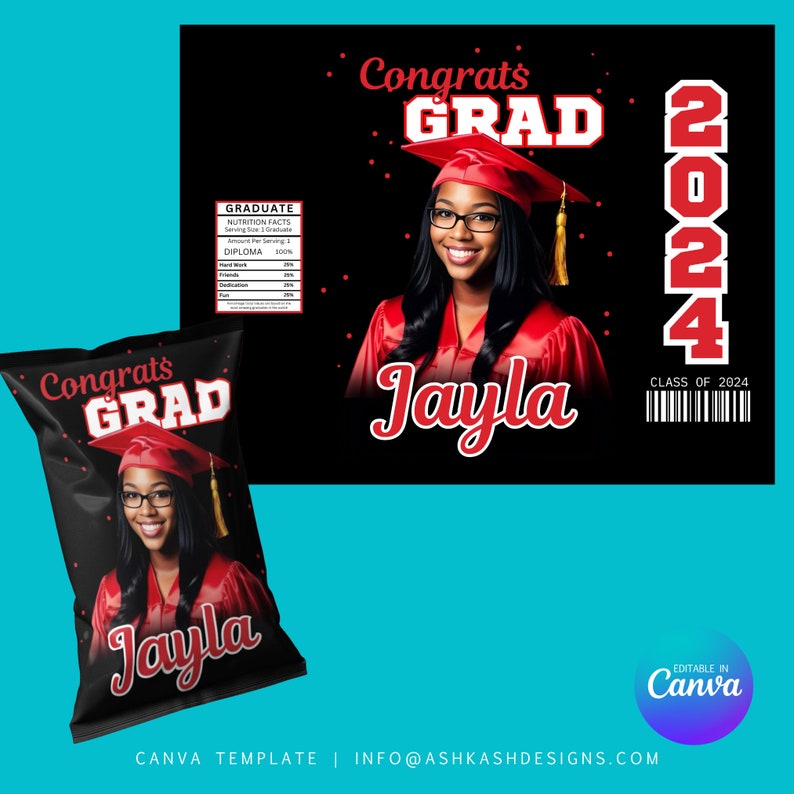 Graduation Chip Bag Canva Template, Graduation Party Favor, Class of ...