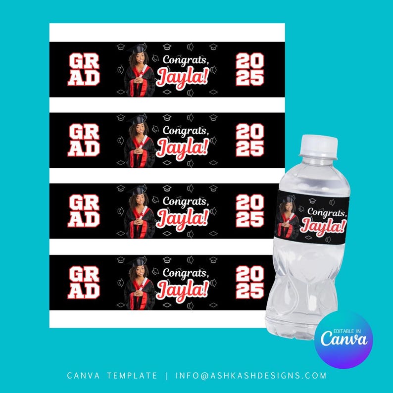 Graduation Water Bottle Label Canva Template, Graduation Party Favor ...