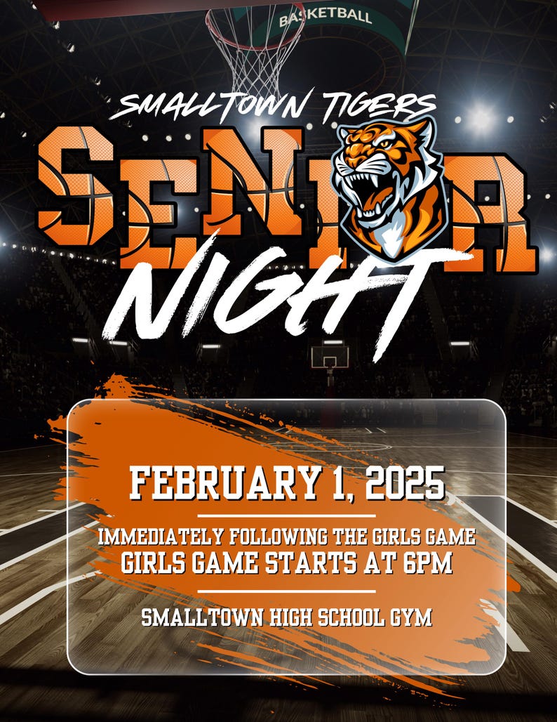 Basketball Letters & Senior Night Flyer Canva Template (digital ...