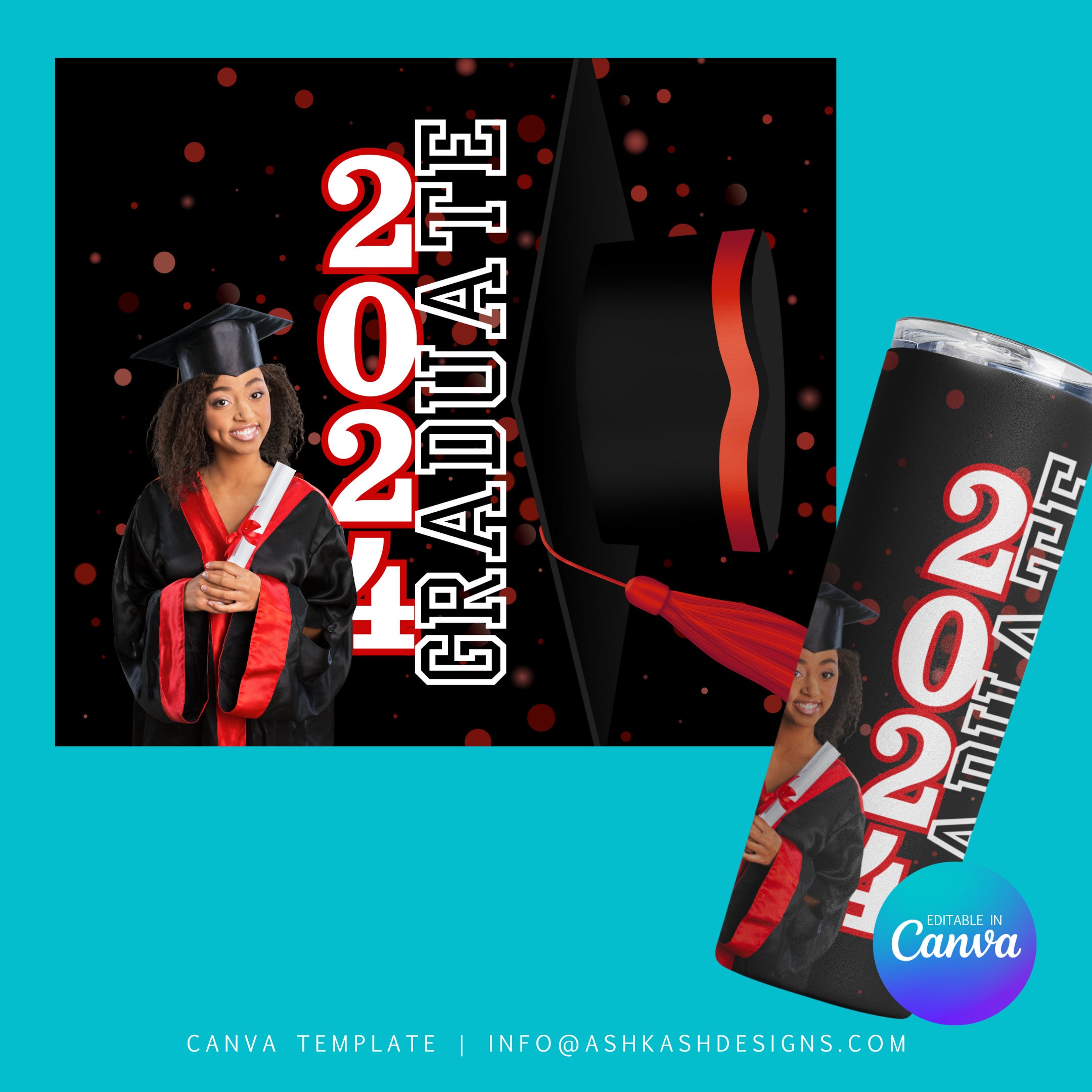 20oz Skinny Tumbler Sublimation Graduation Template: Class of 2024 ...