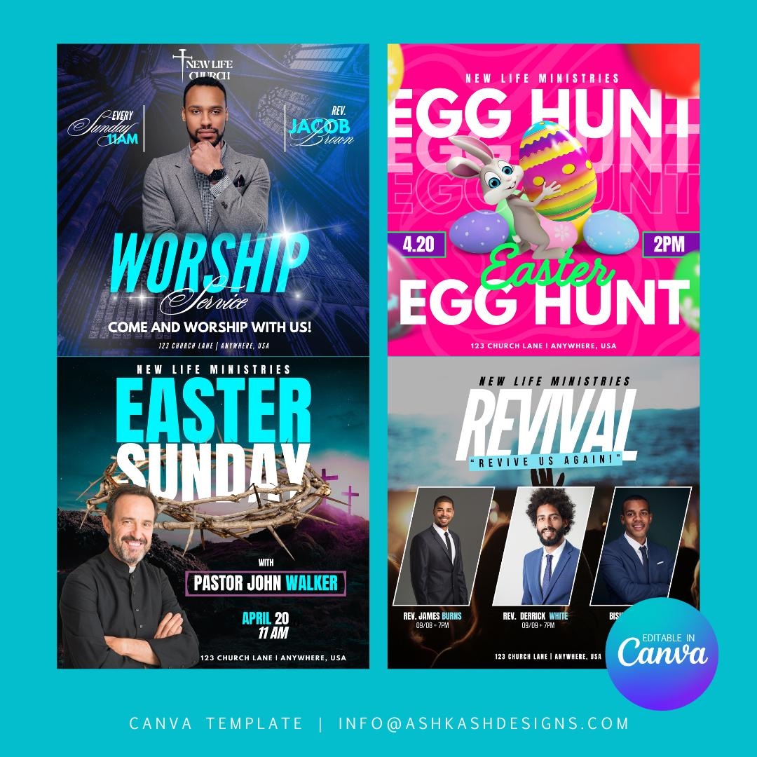 Church Service Flyer Template Bundle: Canva Ministry Flyers (digital ...
