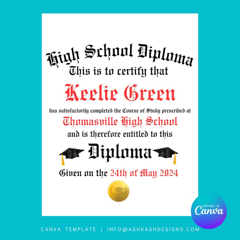 Graduation Diploma Canva Template, Graduation Class of 2024 ...