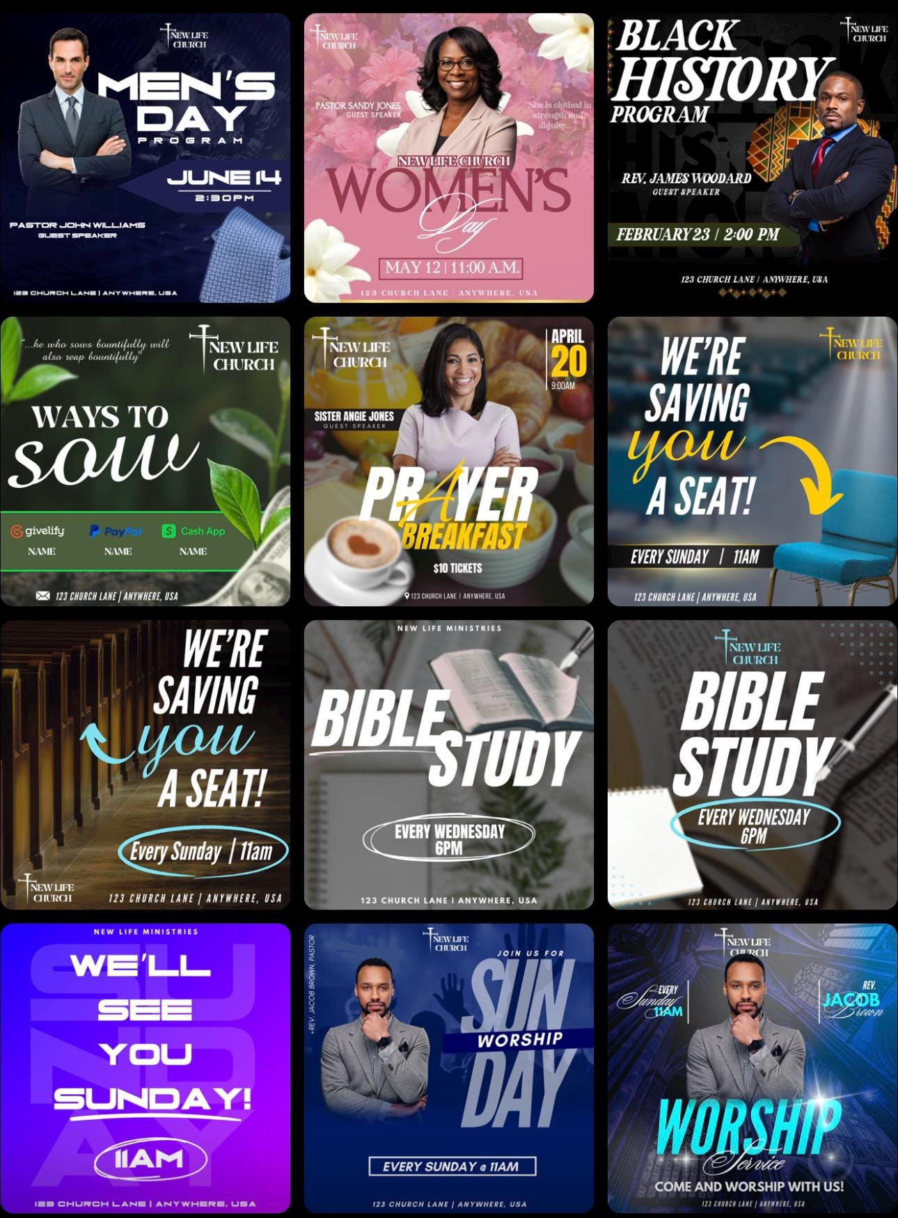 Church Service Flyer Template Bundle: Canva Ministry Flyers (digital ...