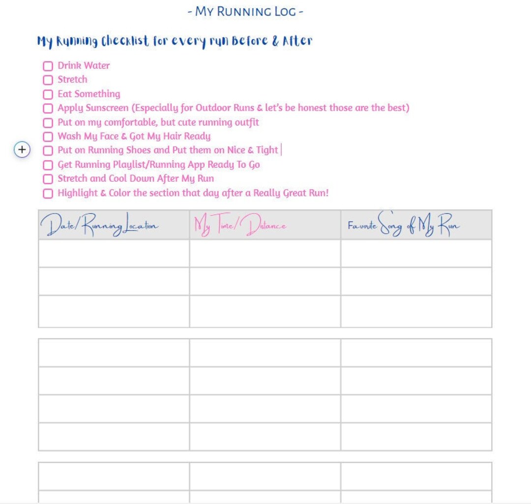 My Runner's Checklist and Log - Etsy