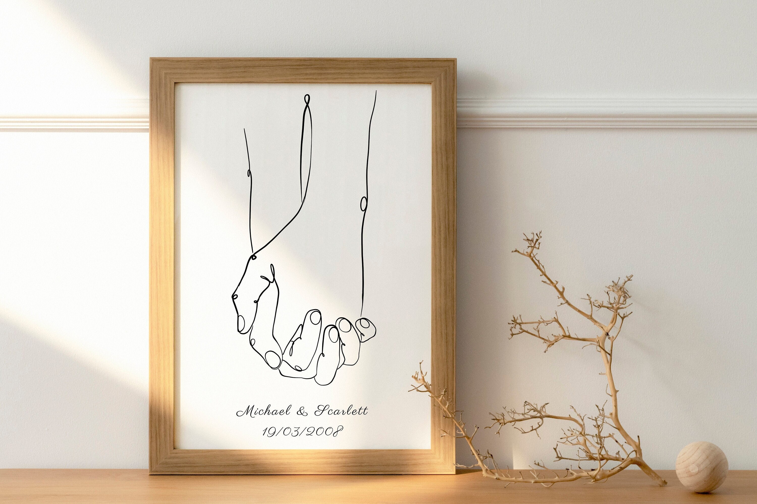 Holding Hands One Line Art Custom Valentine's Gift Personalised Couple ...
