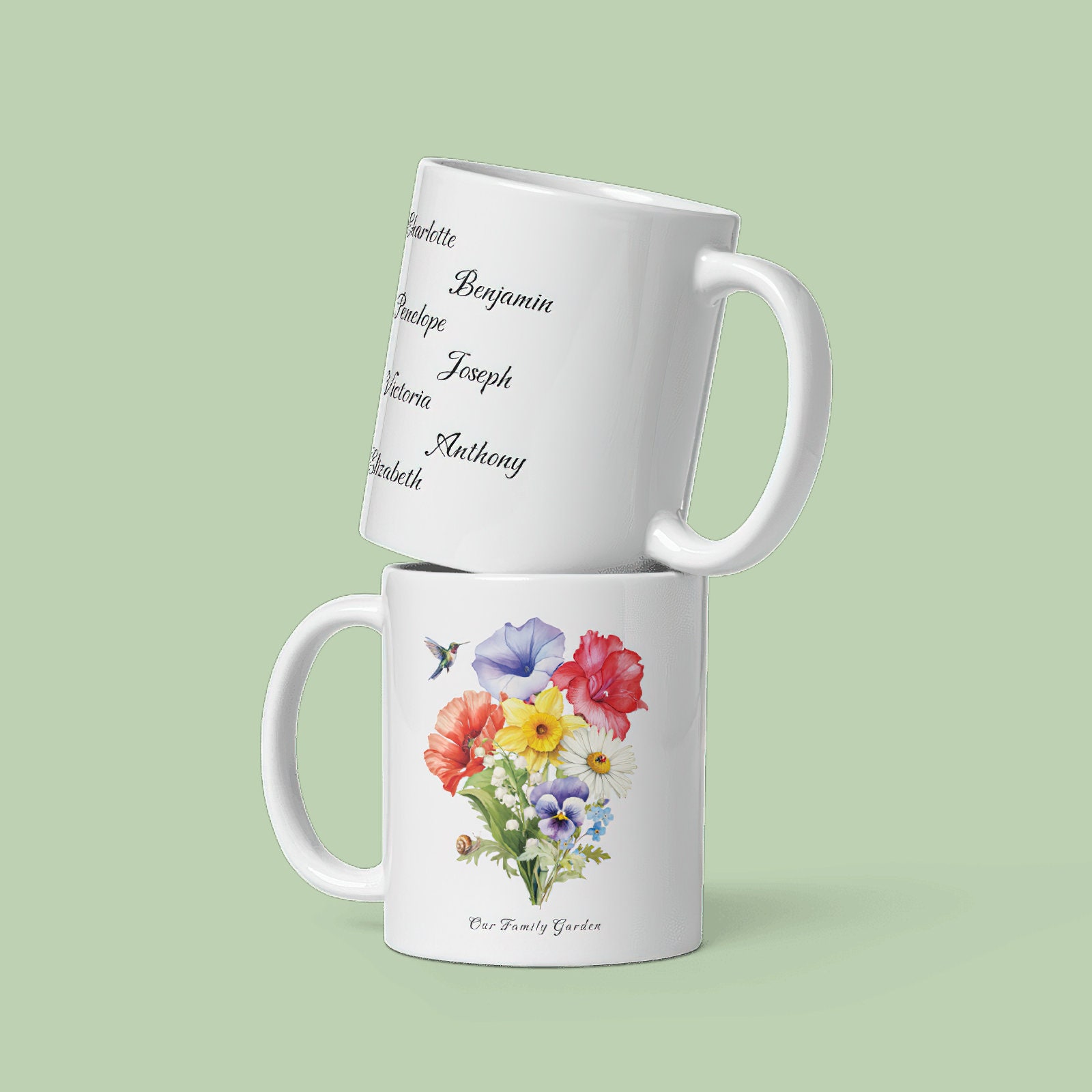 Custom Birth Flower Family Bouquet Mug, Birth Month Flower Bouquet ...