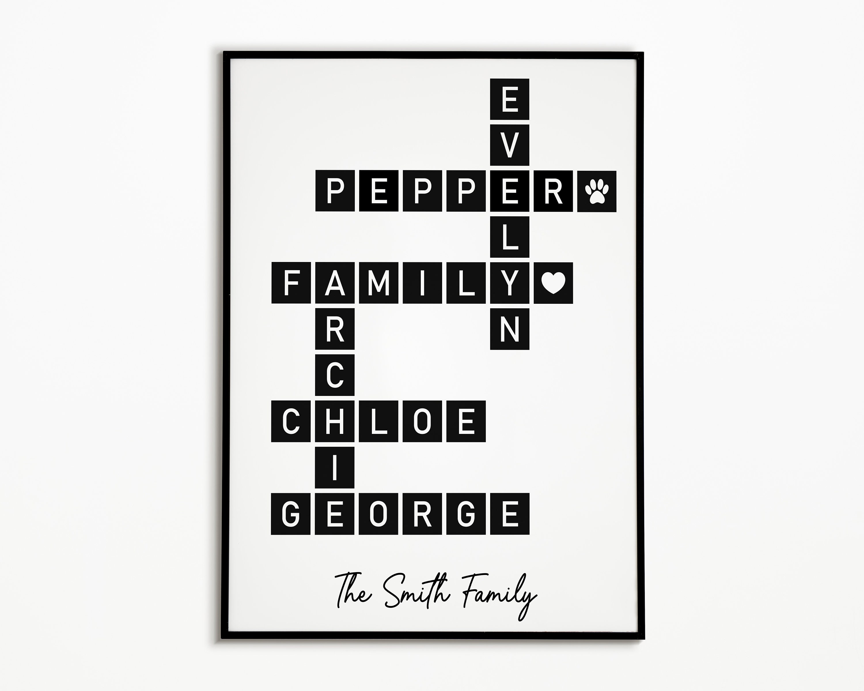 Custom Crossword Puzzle Print, Personalised Family Poster, Custom ...