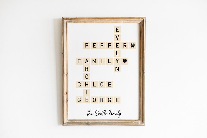 Custom Crossword Puzzle Print, Personalised Family Poster, Custom ...