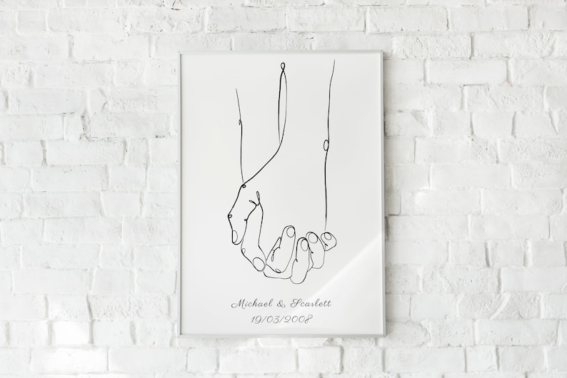 Holding Hands One Line Art Custom Valentine's Gift Personalised Couple ...