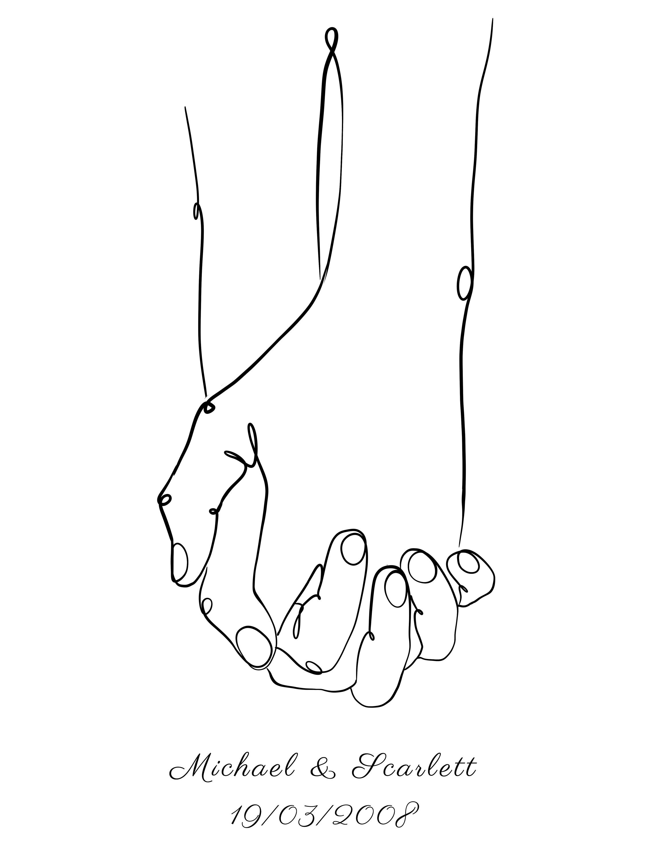Holding Hands One Line Art Custom Valentine's Gift Personalised Couple ...
