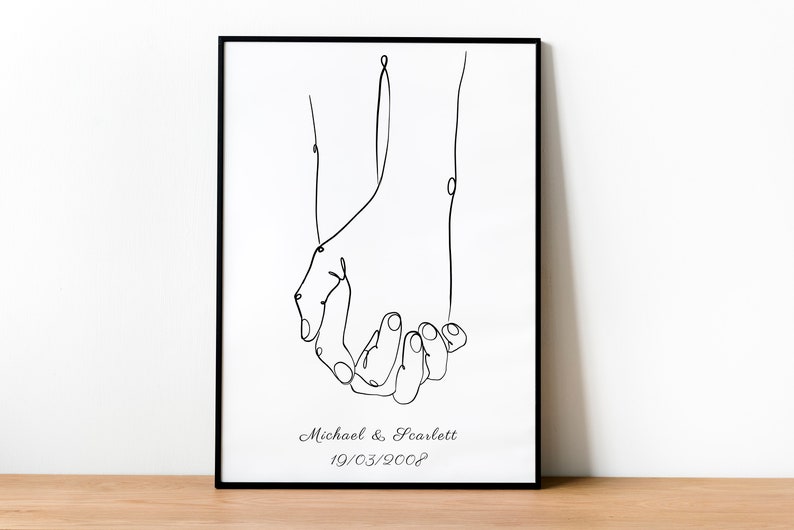 Holding Hands One Line Art Custom Valentine's Gift Personalised Couple ...