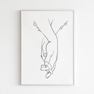 Holding Hands One Line Art Custom Valentine's Gift Personalised Couple ...