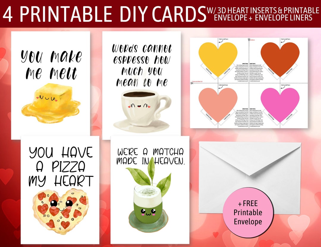 Valentine's Day Cards Instant Download, Kawaii Food Pun DIY Cards ...
