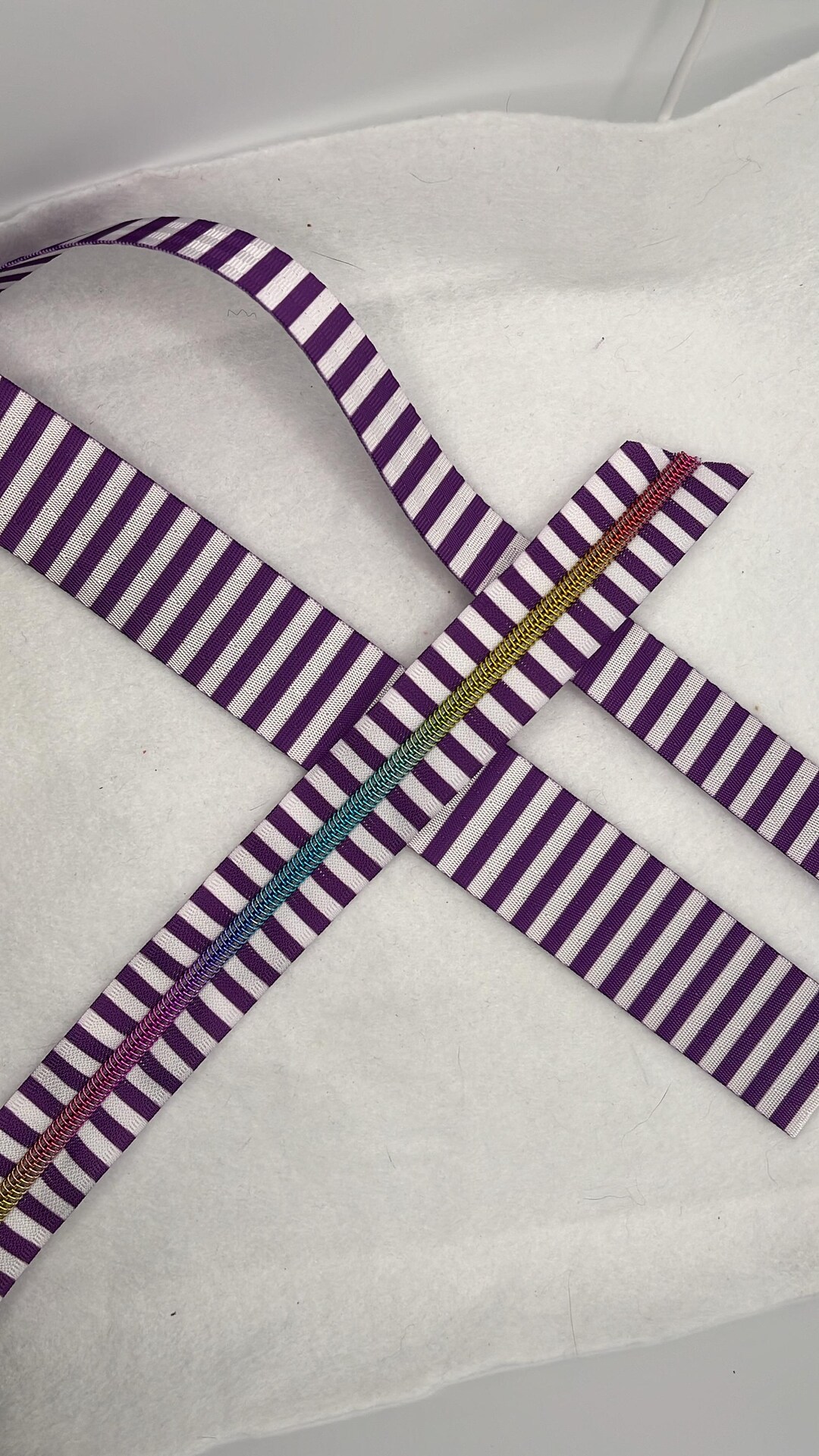 A Grape Purple and White Striped With Rainbow Teeth #5 Nylon Coil BTY ...