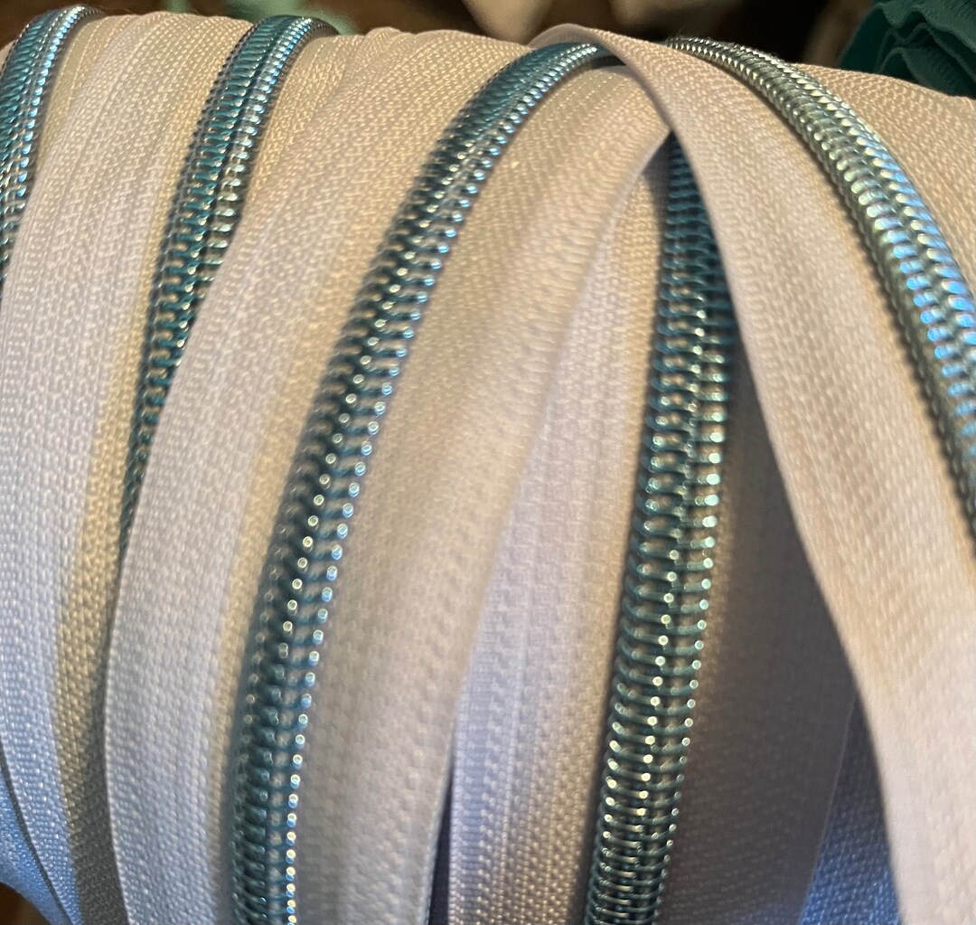 Silver Grey Zipper Tape With Blue Teeth #5 Nylon Coil BTY High Quality ...