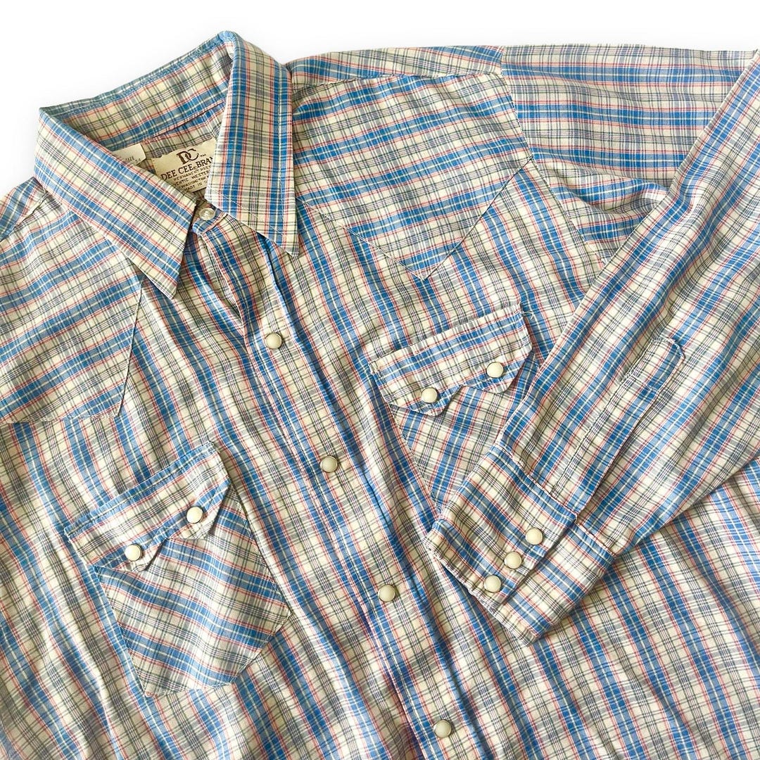 Dee Cee Mens Plaid Western Shirt Pearl Snaps Vintage Long Sleeve 16-1/2 ...