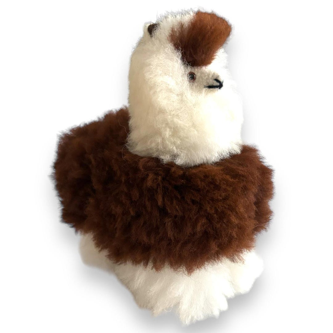 Fluffy Peruvian Alpaca Toy Real Fur Llama Brown White Handmade SO SOFT ...