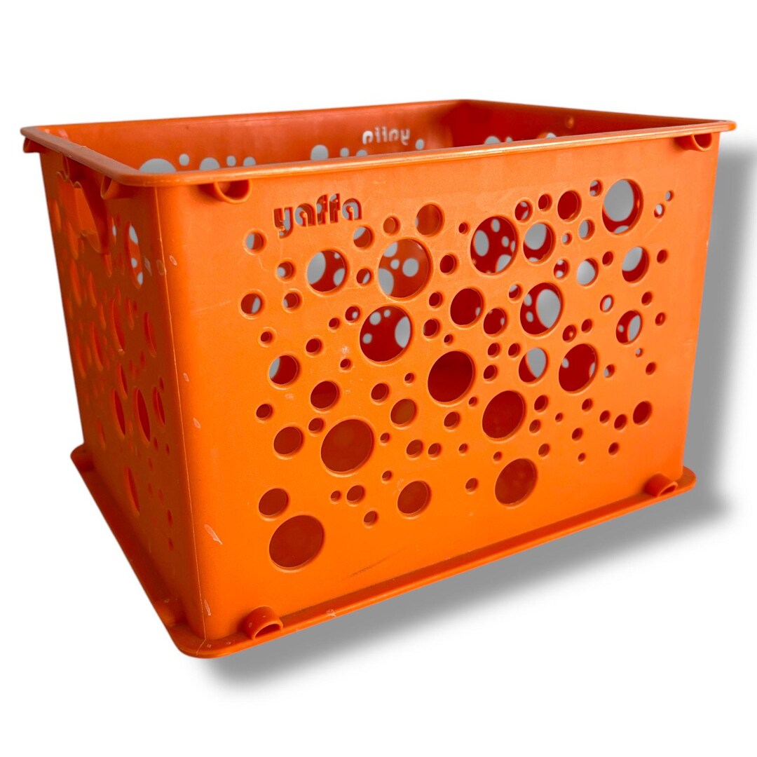 Y2K Yaffa Storage Bin Box Crate Orange Bubbles Plastic Organizer 9x7x6 ...