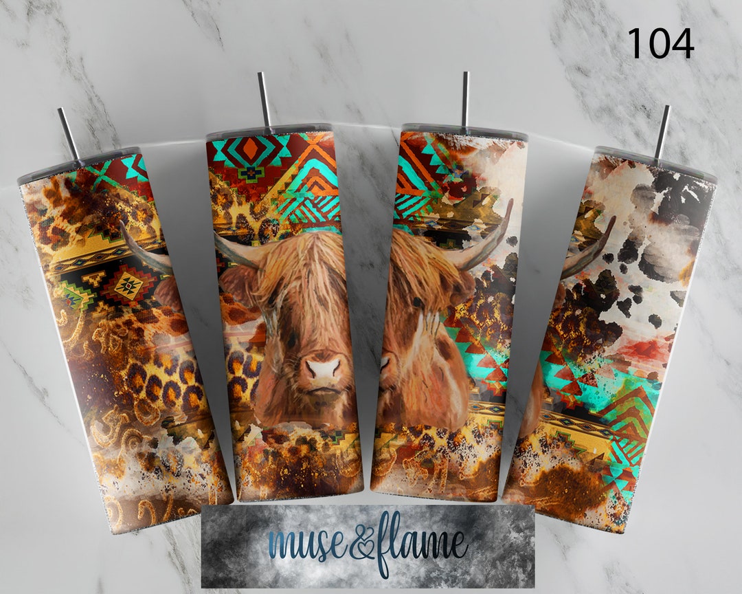 Aztec Western Highland Bull Cow Digital File Tumbler PNG 20oz - Etsy