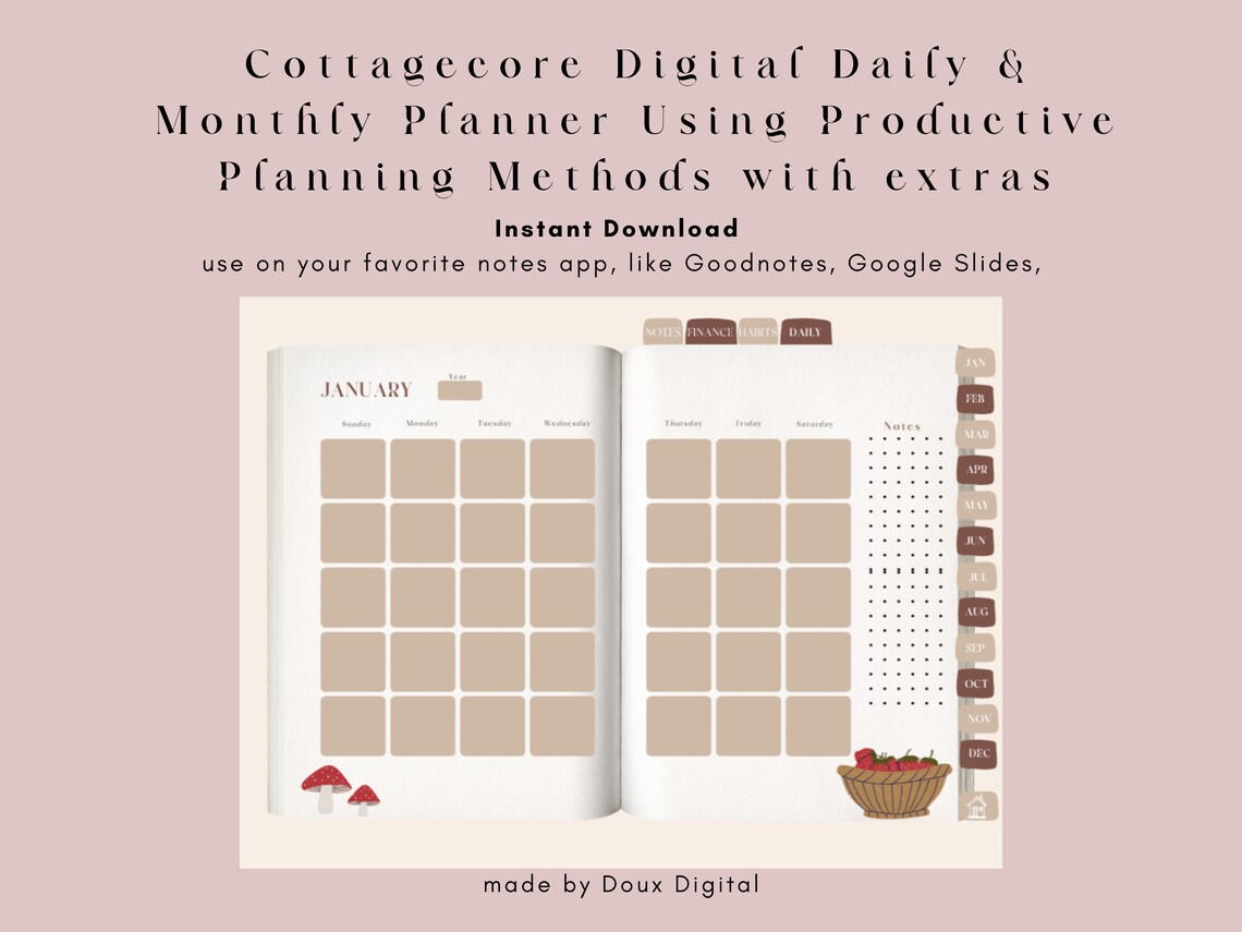 Cottagecore Digital Planner Undated 2023 2024 Mid Year iPad - Etsy