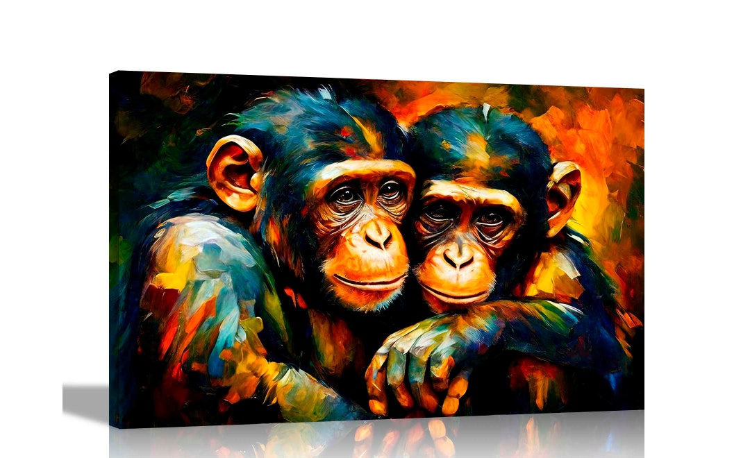 Brother Chimps Love Colourful Canvas Pictures for Walls Art for Living ...