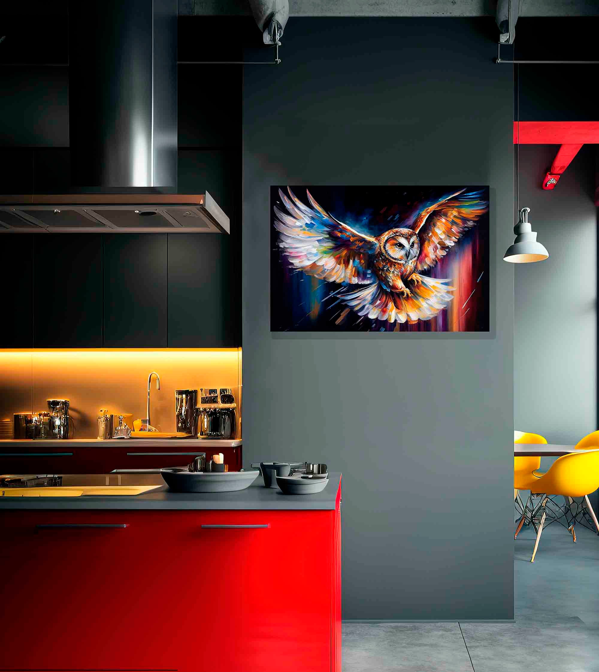 Artley Prints - Pouncing Owl Colourful Canvas Wall Art Abstract Prints ...