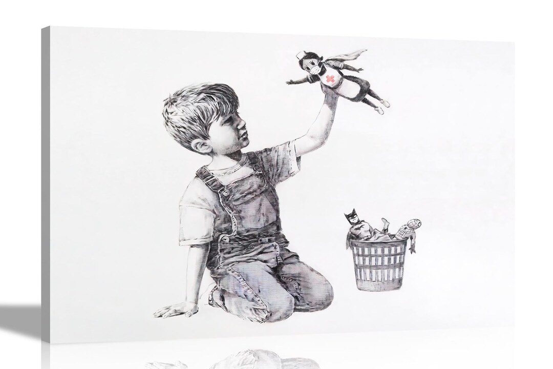 NHS Superhero Nurse by Banksy Canvas Wall Art Prints, Home Decor ...