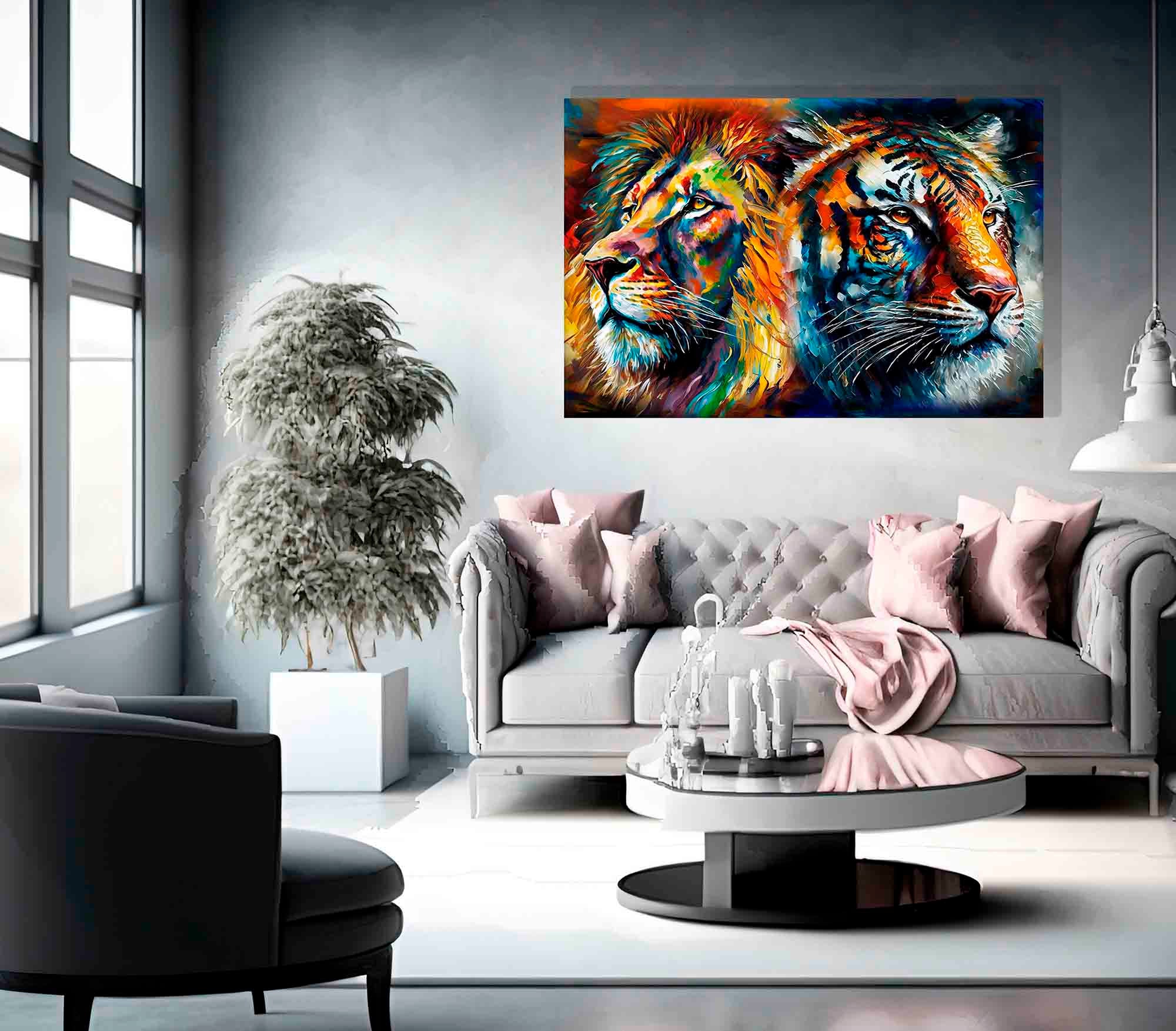 Artley Prints Tiger and Lion Collage Colourful Canvas - Etsy UK