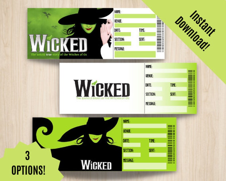 Wicked Musical PDF Instant Download Digital Editable & Printable Ticket ...