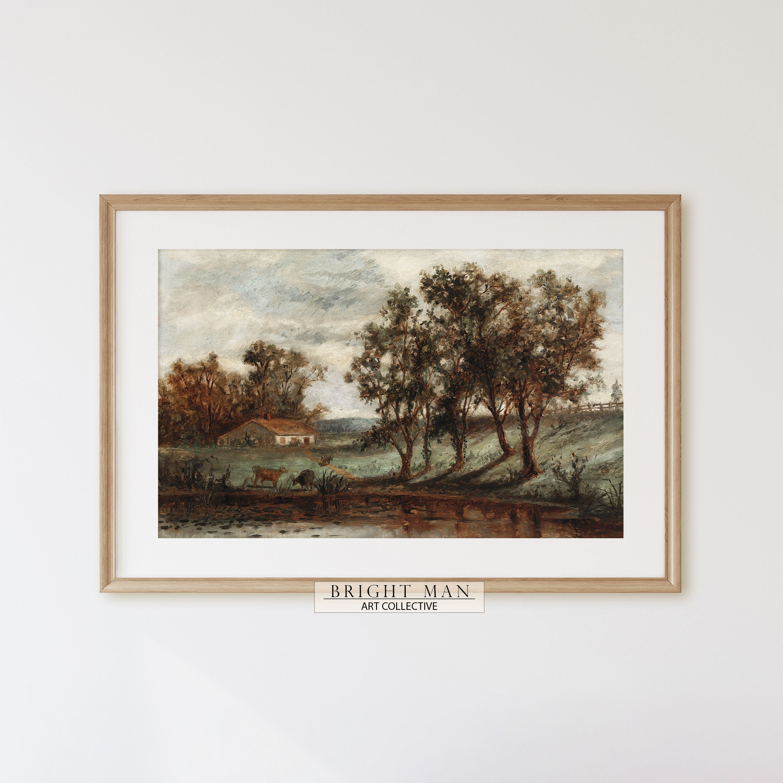 Vintage Country Landscape Art Print: Rustic Oil Painting (digital ...