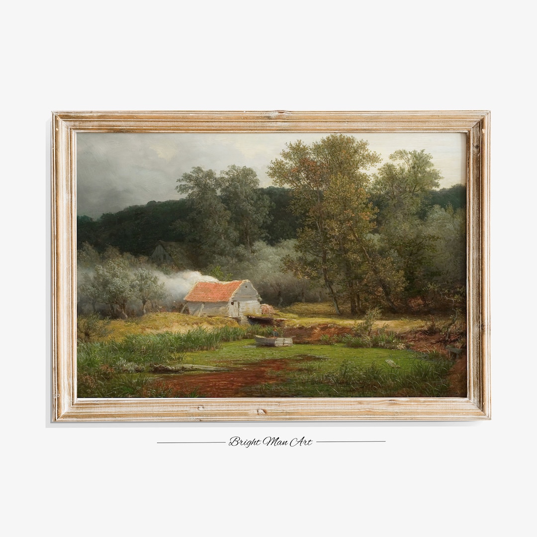 Vintage Cottage Landscape Print: European Farmhouse Wall Art (digital ...